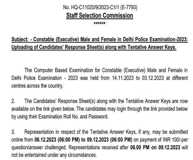 SSC Delhi Police Answer Key Download - Punjab Nokri